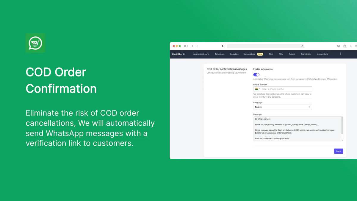 Automated COD order Confirmation – Carthike